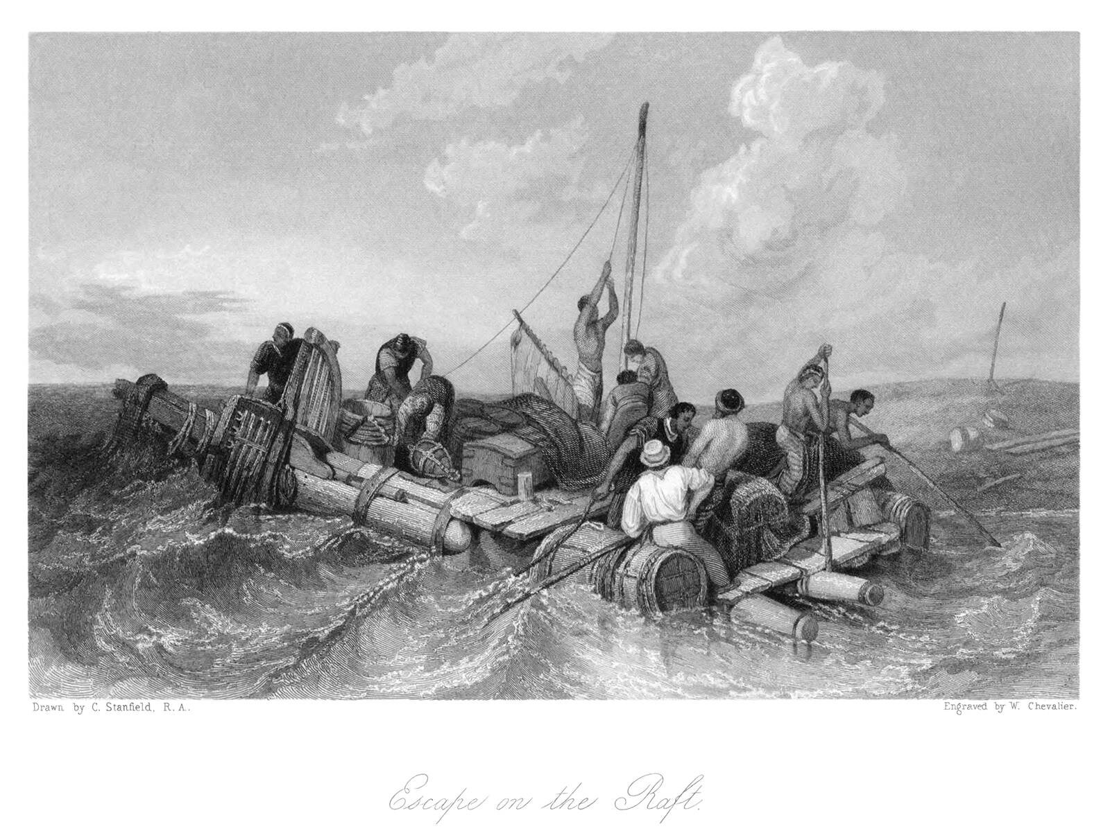 Escape on the Raft – Old Book Illustrations