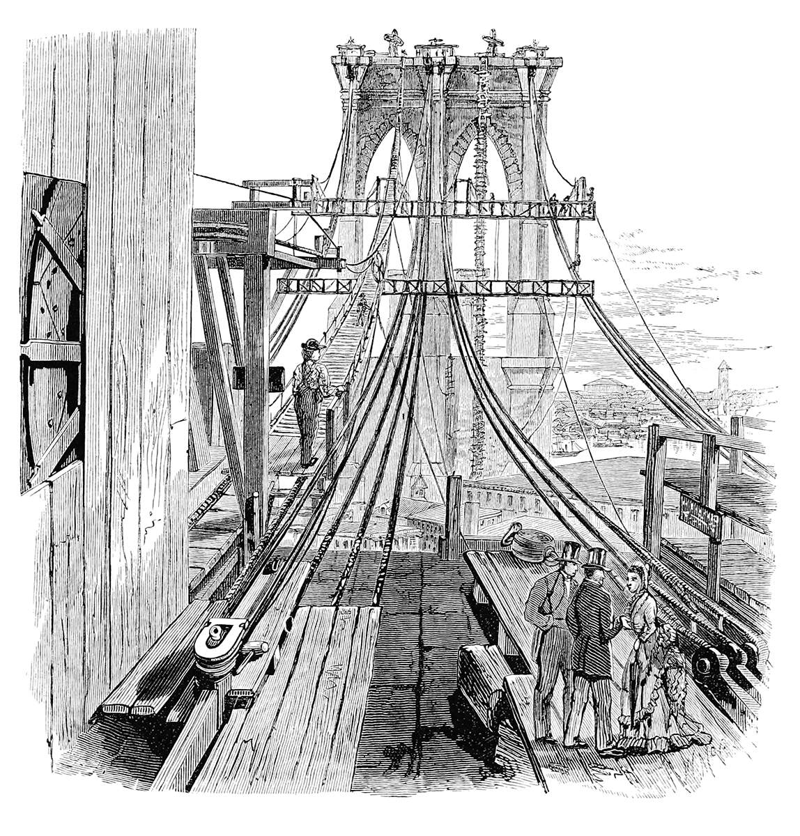 The Brooklyn Bridge under Construction – Old Book Illustrations