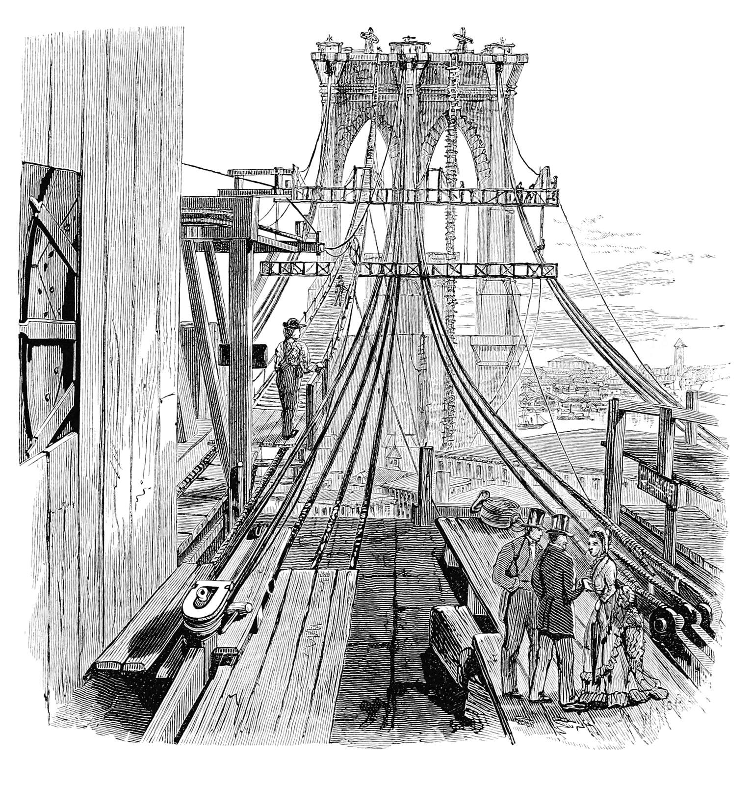 The Brooklyn Bridge under Construction – Old Book Illustrations
