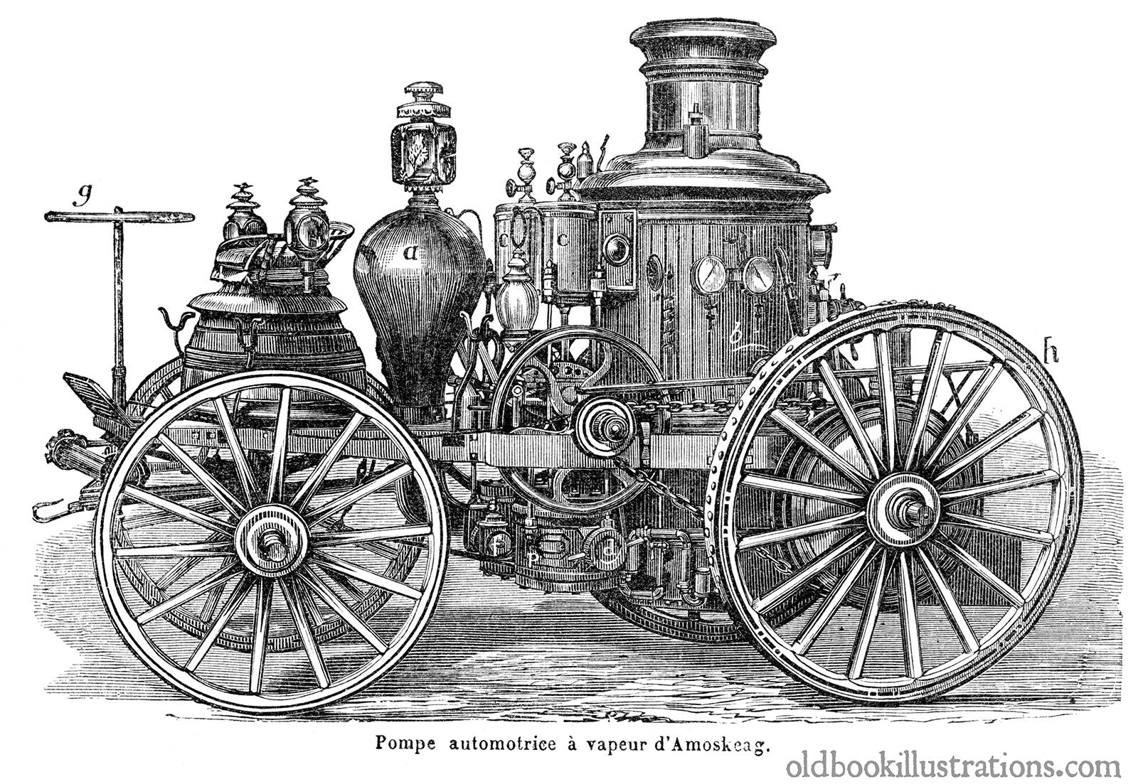 Amoskeag Steam-Powered Fire Engine – Old Book Illustrations