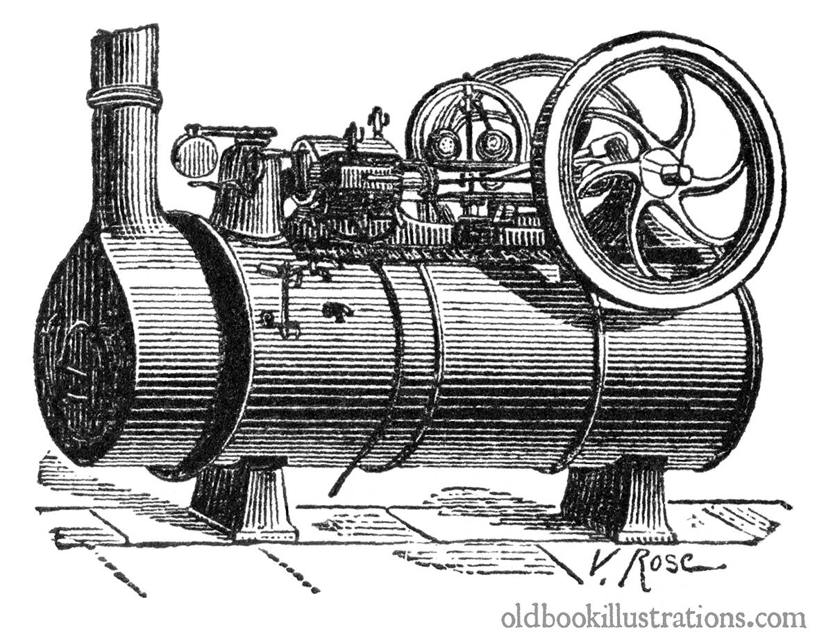 Horizontal Steam Engine – Old Book Illustrations