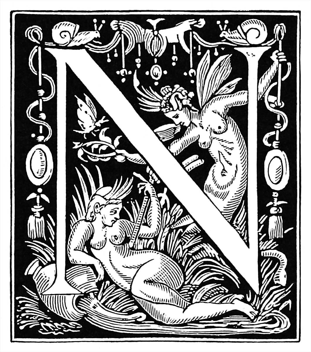 Initial Letter—N – Old Book Illustrations