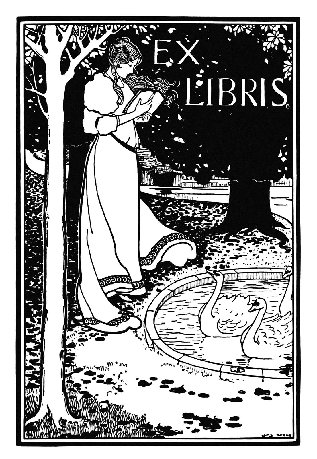 Ex-Libris with Swans – Old Book Illustrations