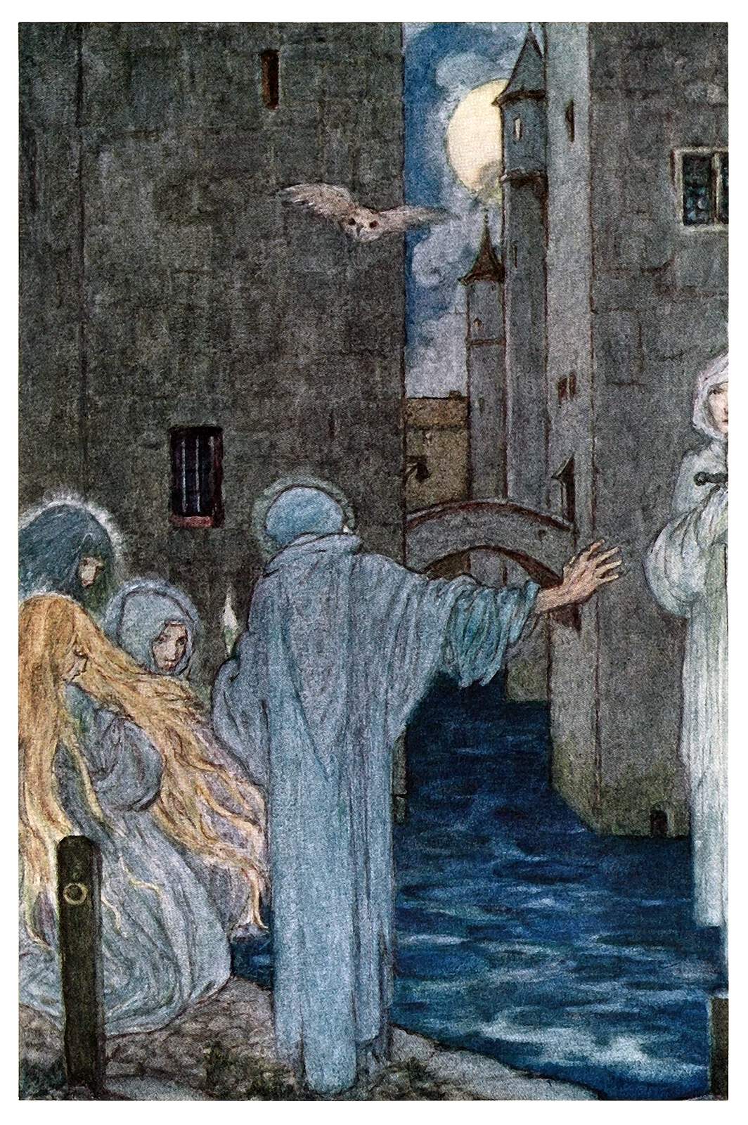 White Ghosts Walk in a Row – Old Book Illustrations