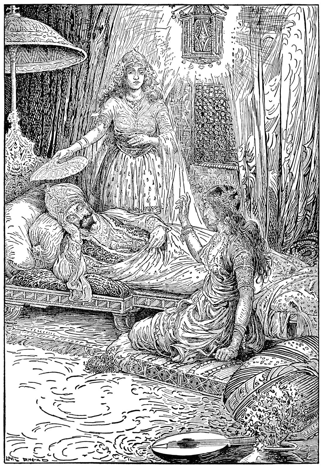 Sheherazade Relating Her First Story – Old Book Illustrations