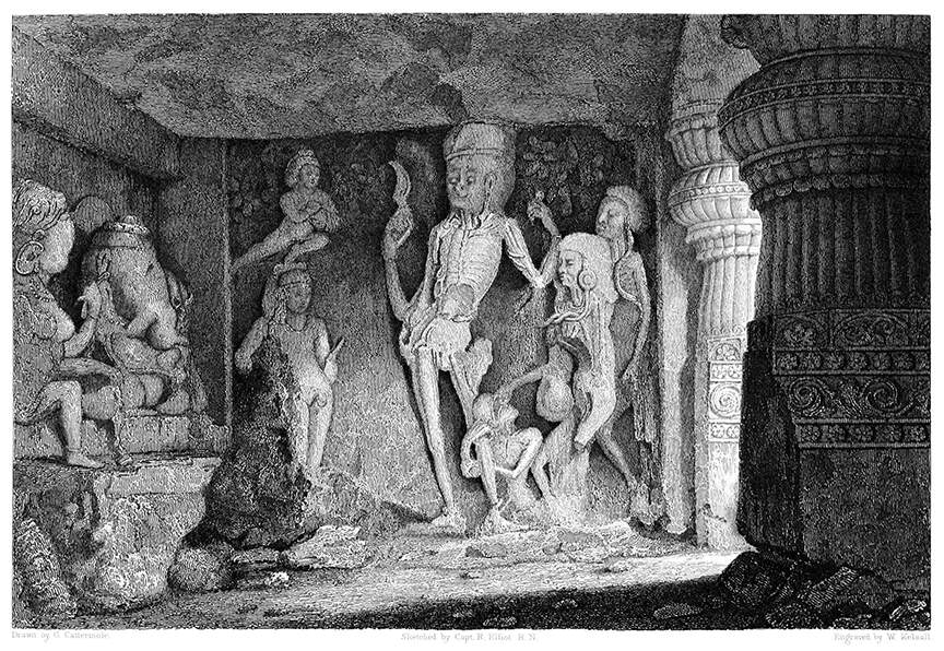 Skeleton Group in the Rameshwar Temple, Ellora – Old Book Illustrations